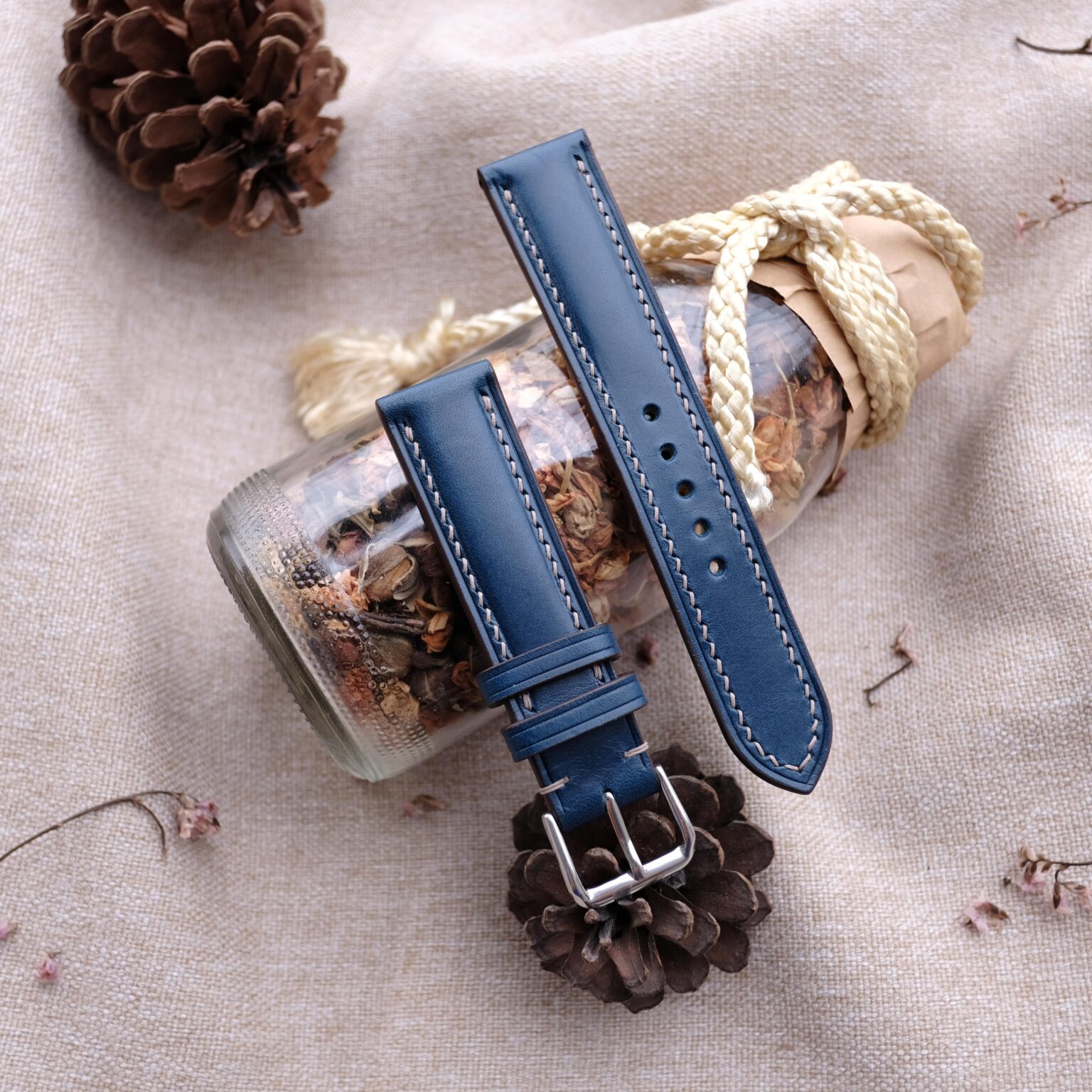 Blue leather watch strap - handmade leather watch strap & band