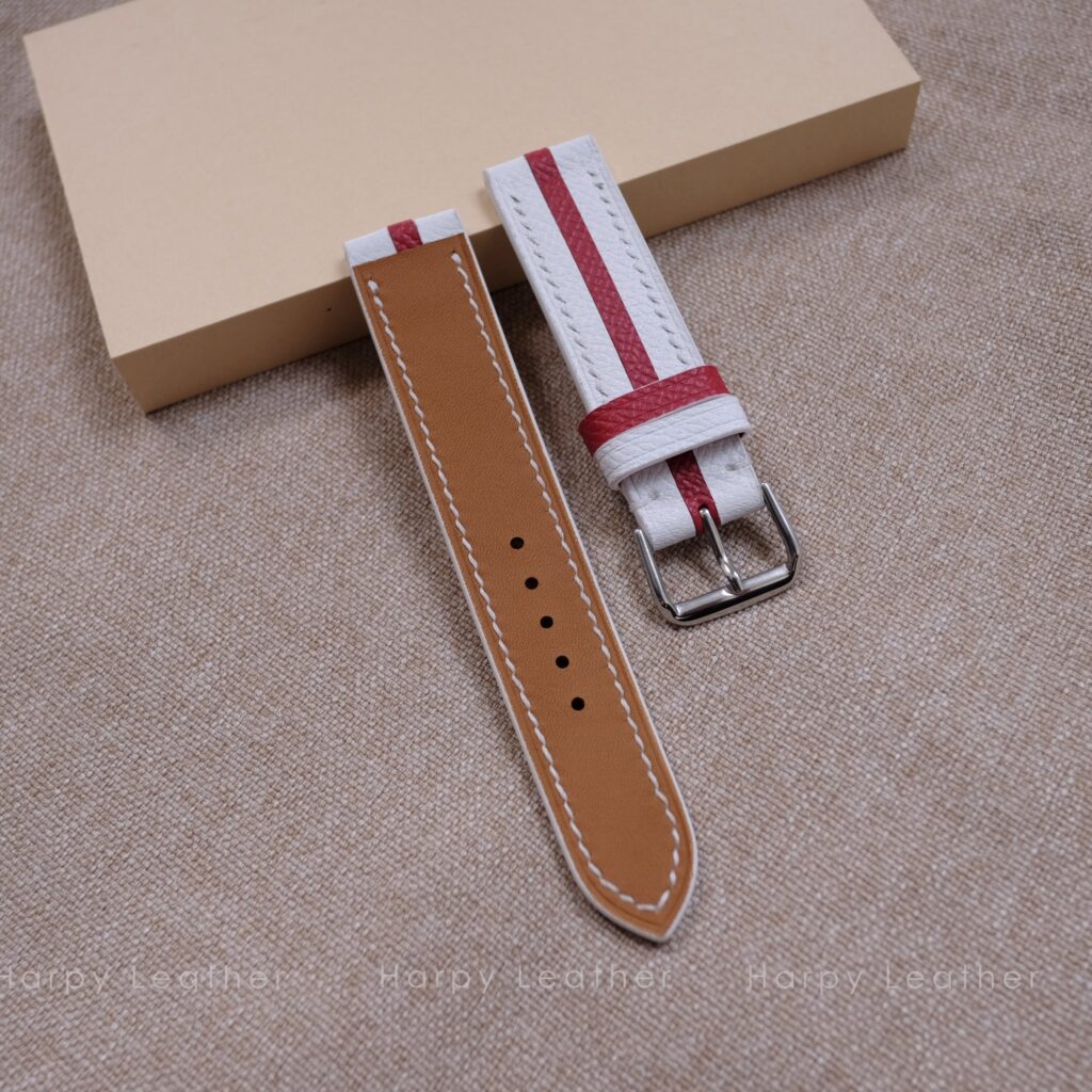 Red White Watch Strap - Custom White-Red-White Leather Watch Bands