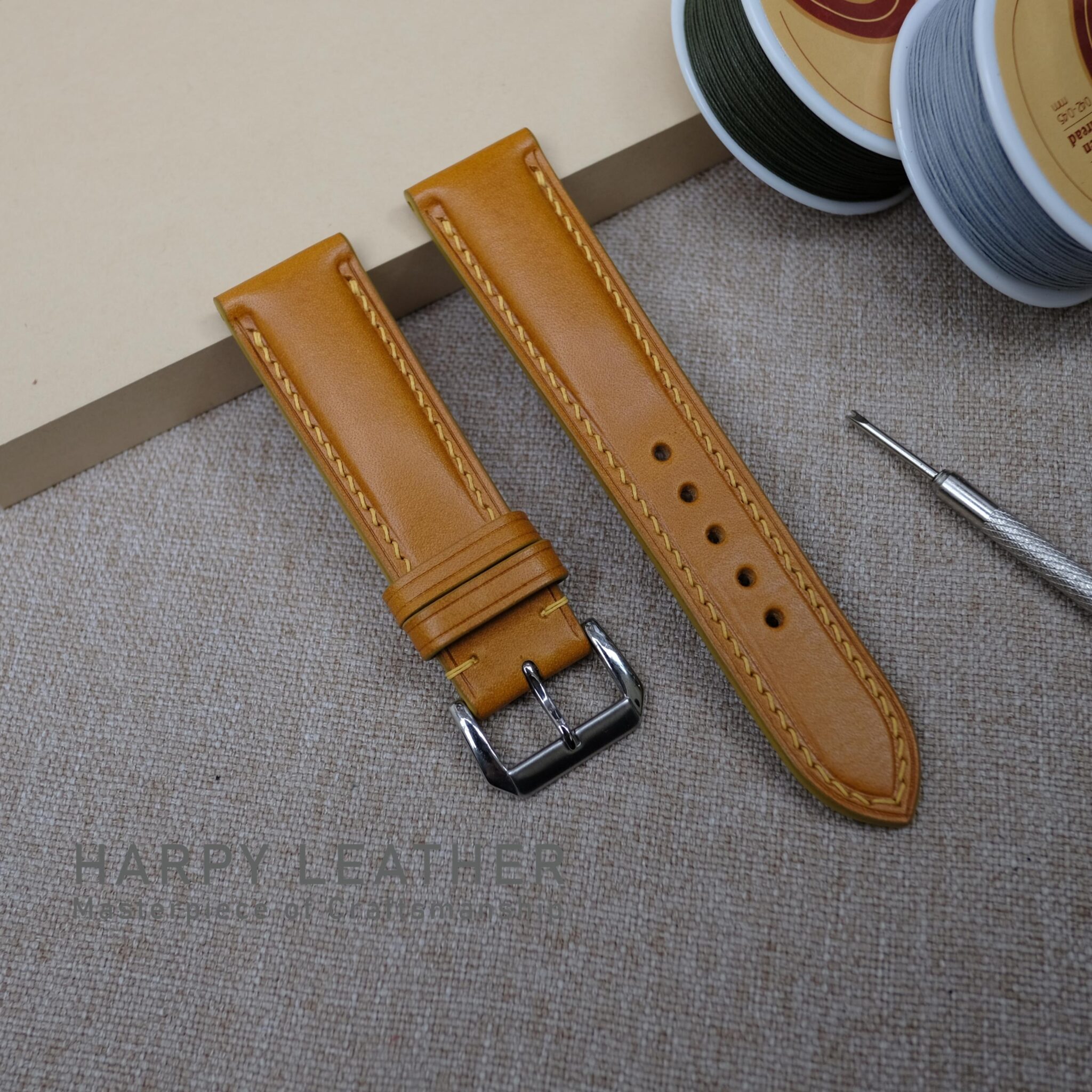 Blue leather watch strap - handmade leather watch strap & band