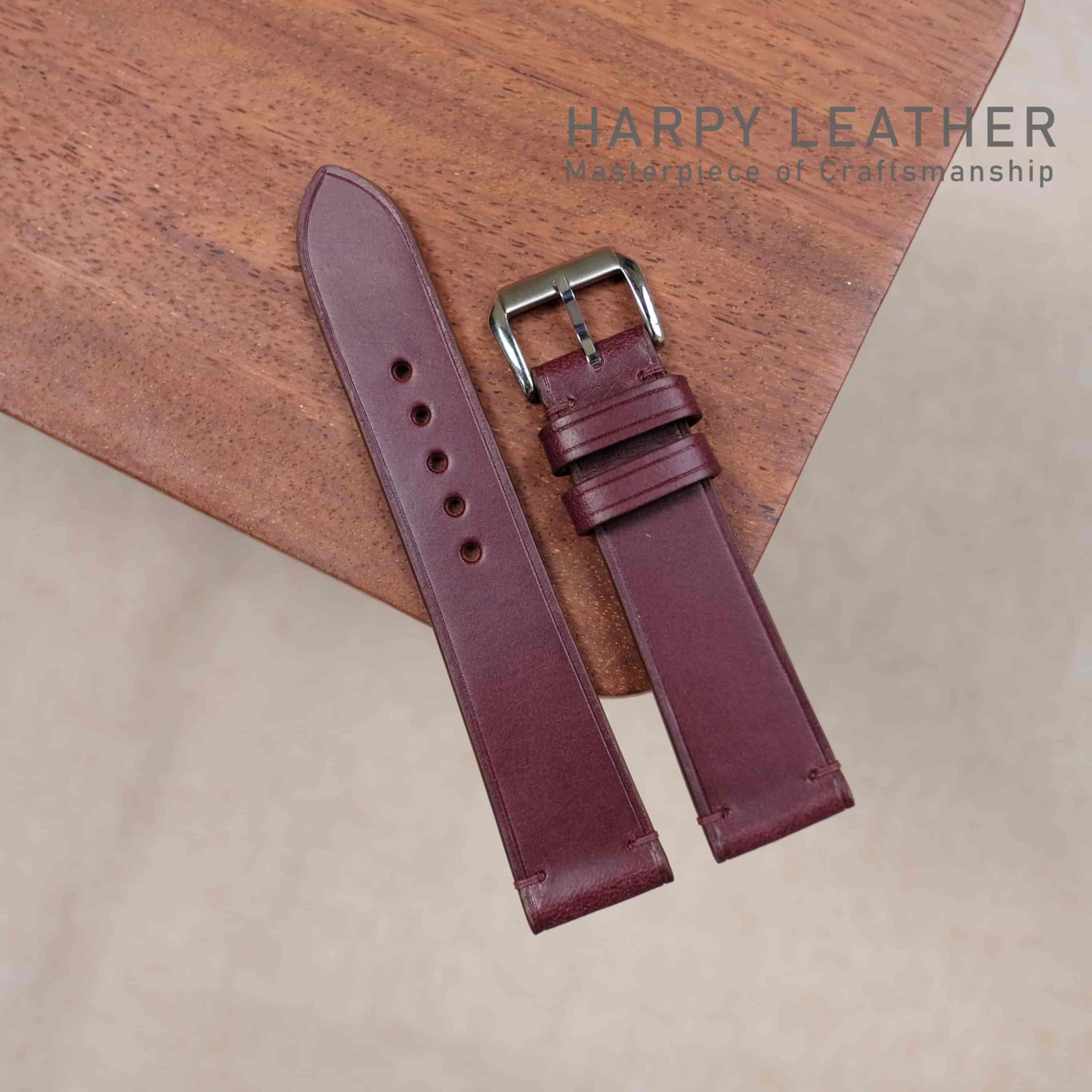 Bordeaux slim watch strap - Thin leather watch band - Handcraft
