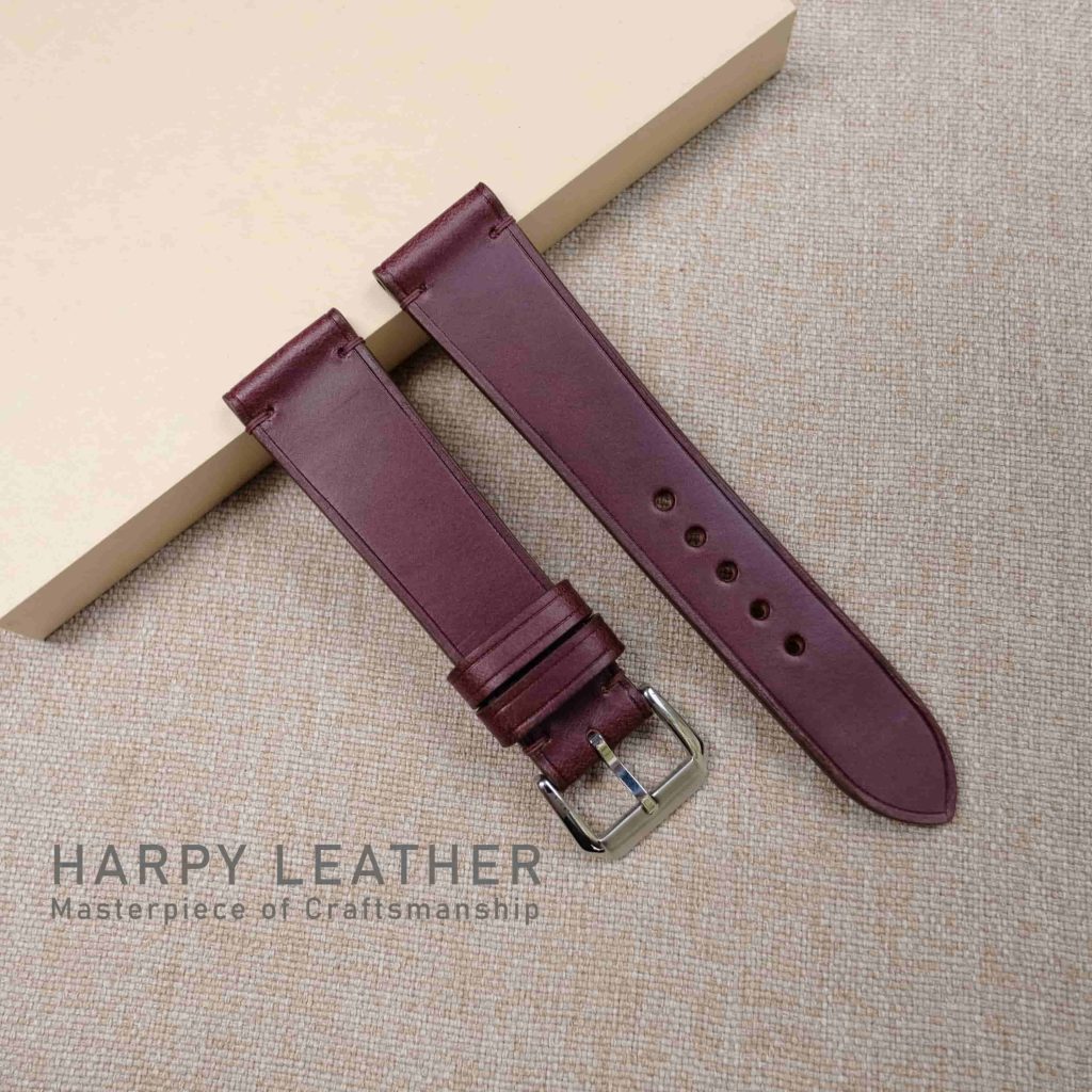 Bordeaux slim watch strap - Thin leather watch band - Handcraft