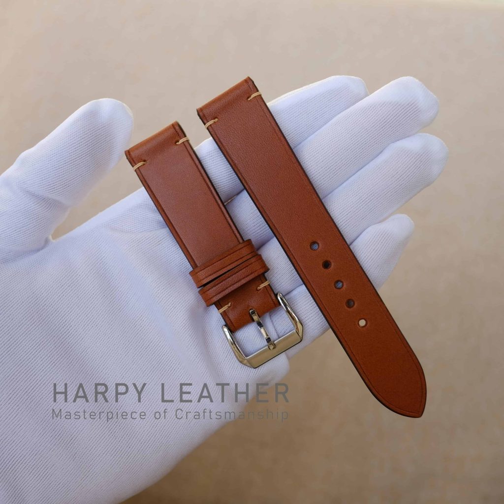 Brown slim watch strap - Thin leather watch band - Handcraft