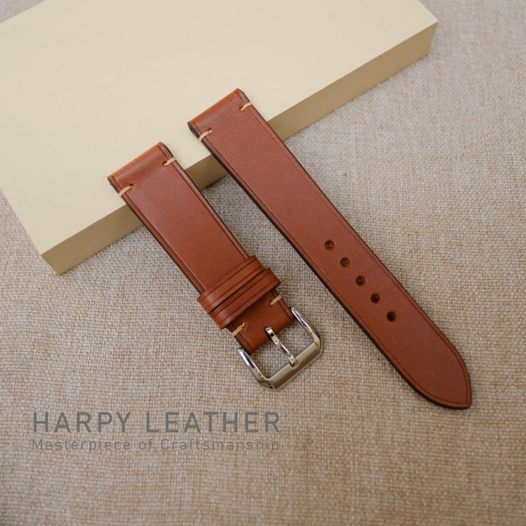 Brown slim watch strap - Thin leather watch band - Handcraft