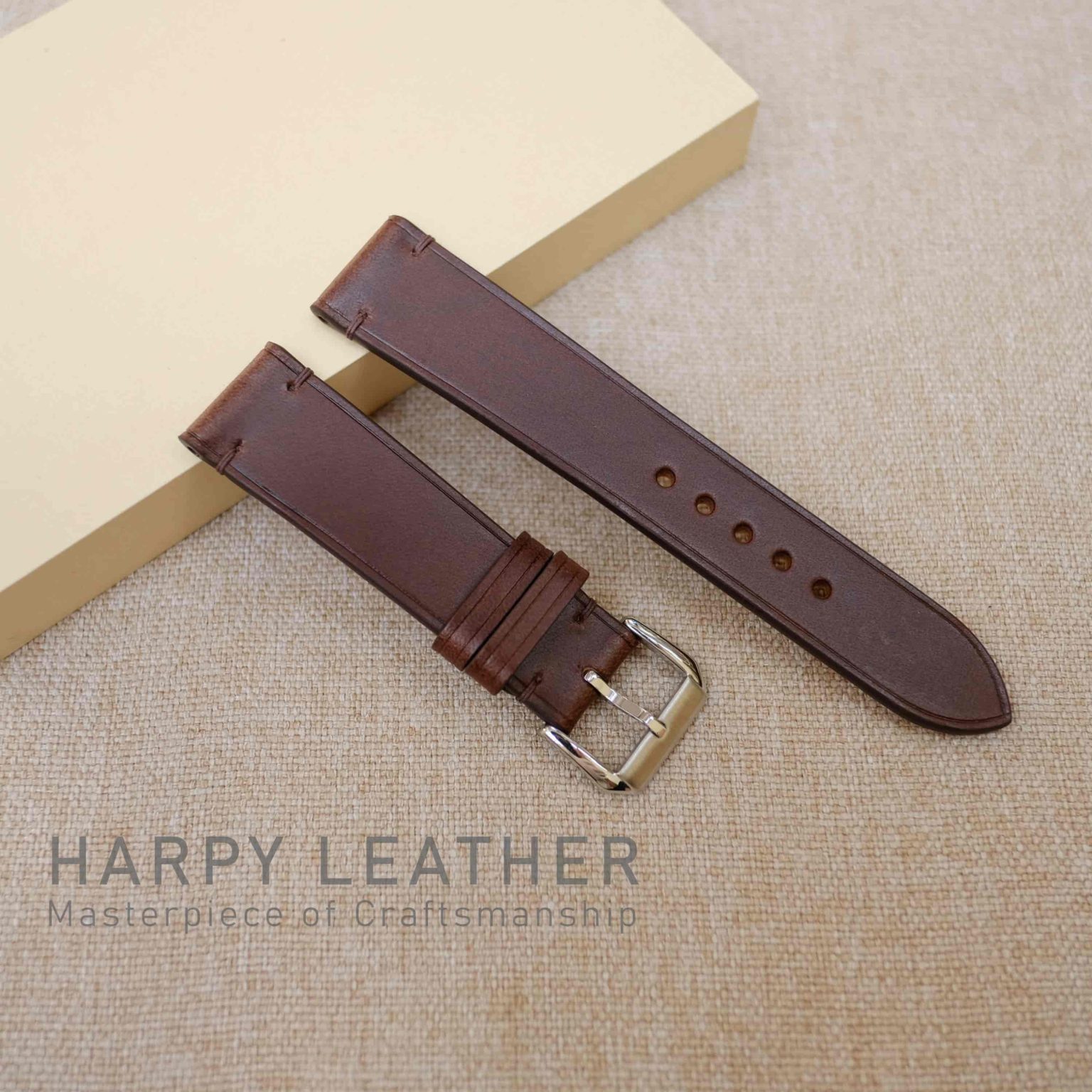Dark brown slim watch strap - Thin leather watch band - Handcraft