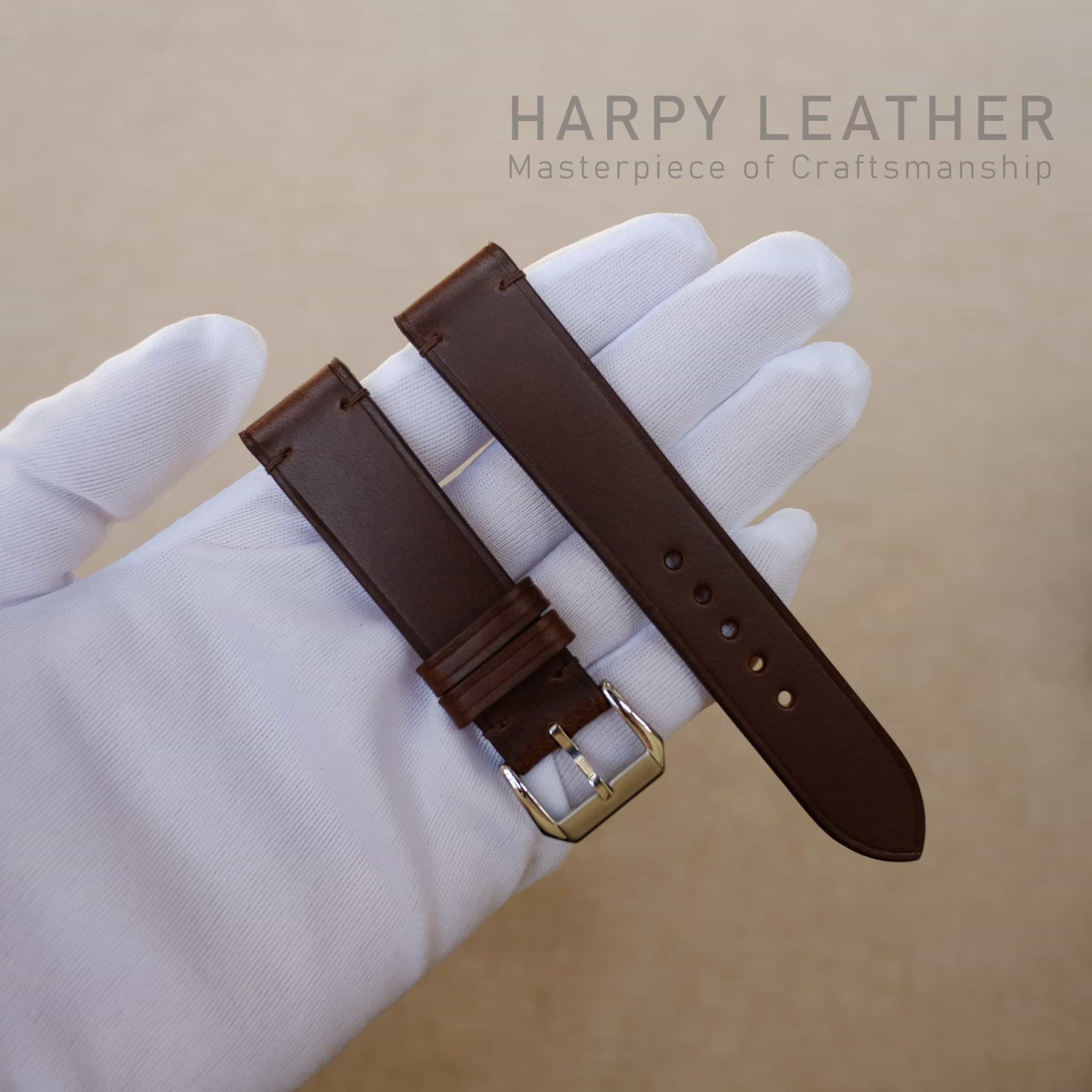 Dark brown slim watch strap - Thin leather watch band - Handcraft