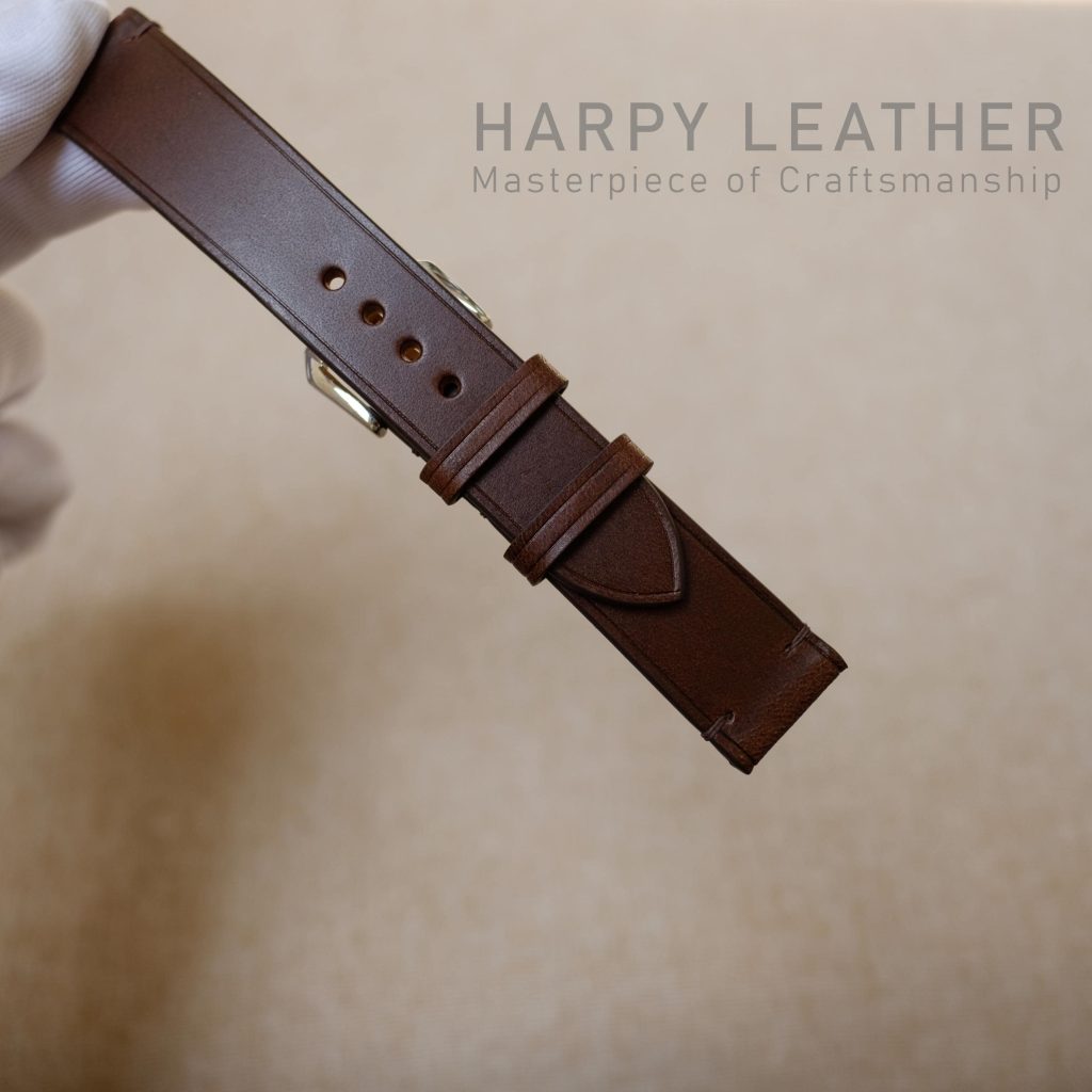 Dark brown slim watch strap - Thin leather watch band - Handcraft