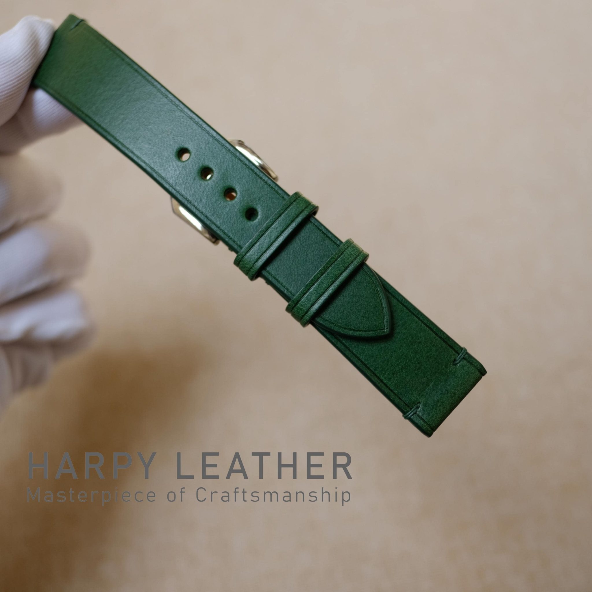 Green slim watch strap - Thin leather watch band - Handcraft