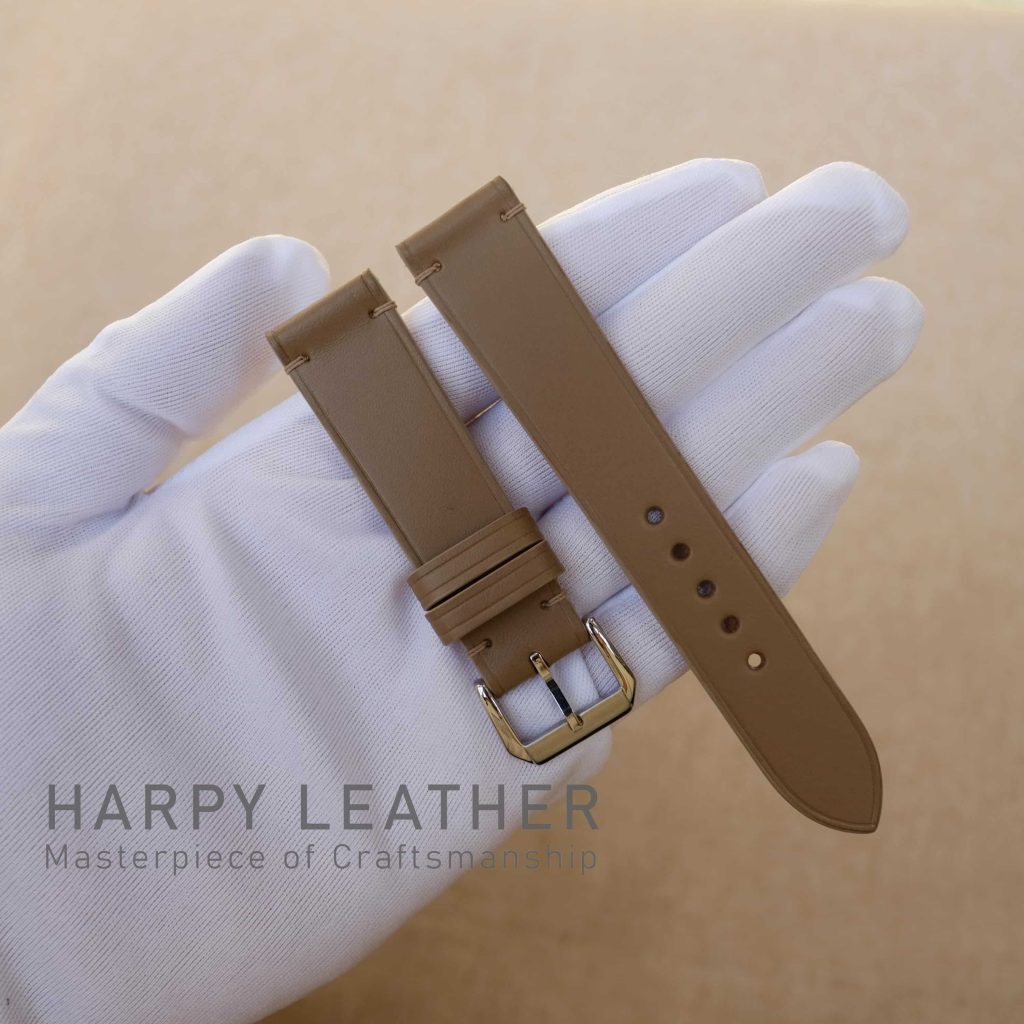 Grey slim watch strap - Thin leather watch band - Handcraft