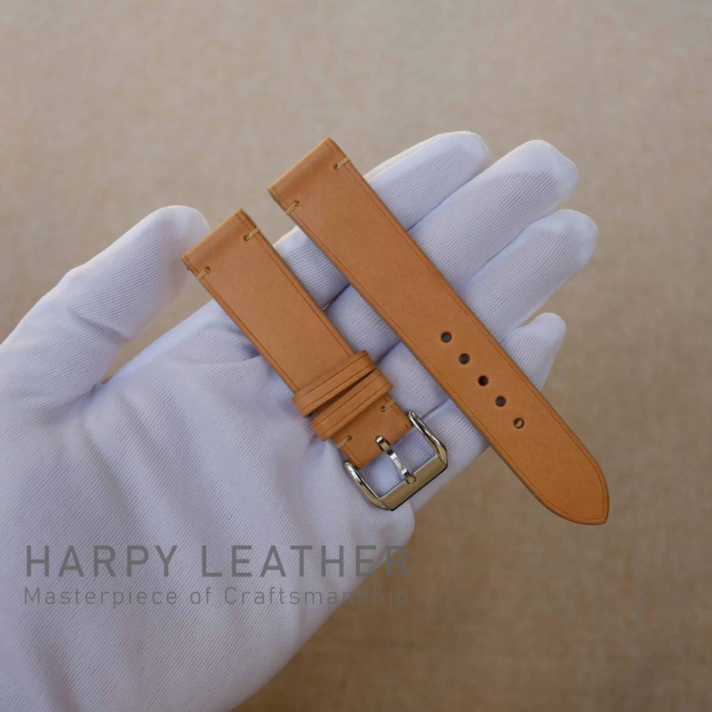 Natural slim watch strap - Thin leather watch band - Handcraft
