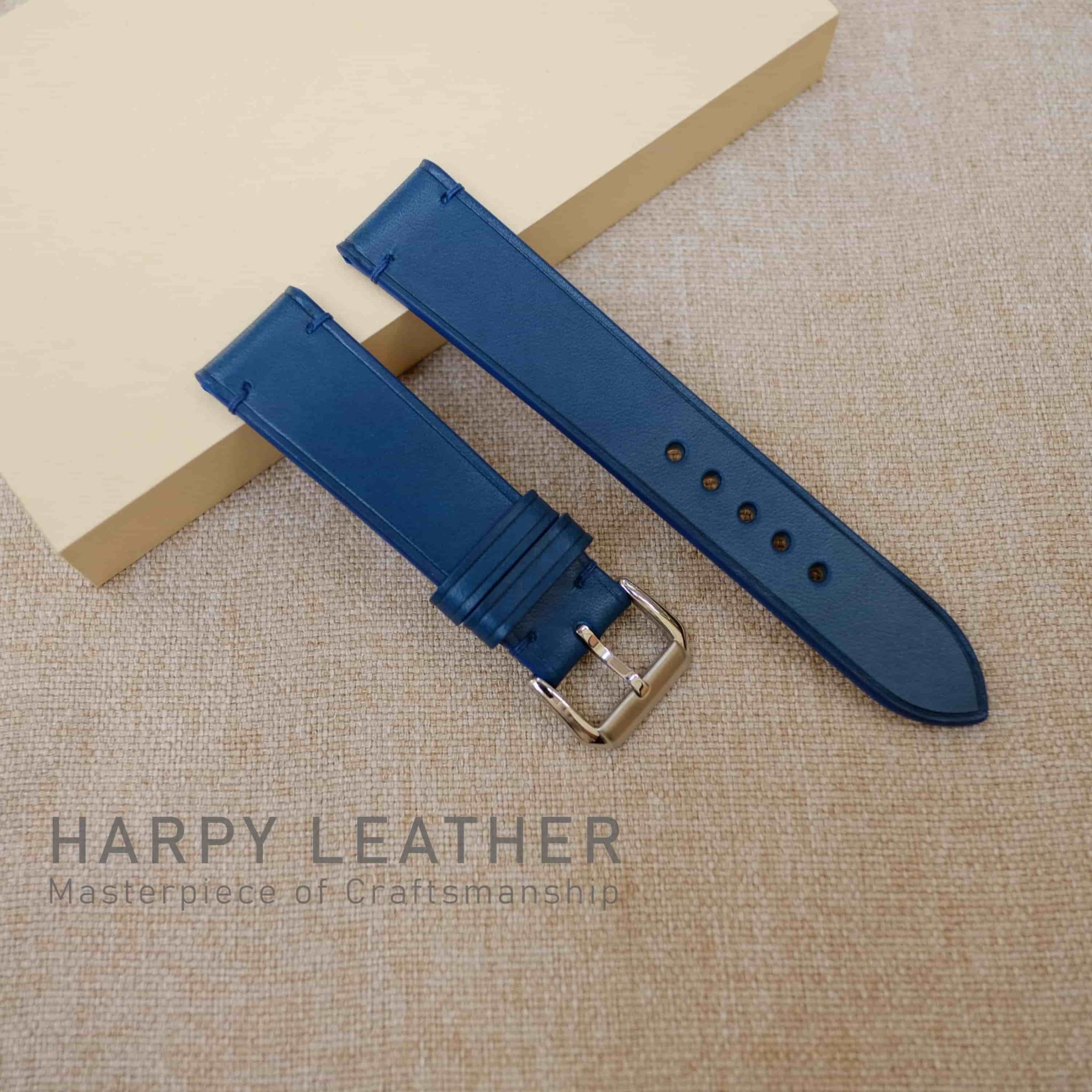 Navy slim watch strap - Thin leather watch band - Handcraft