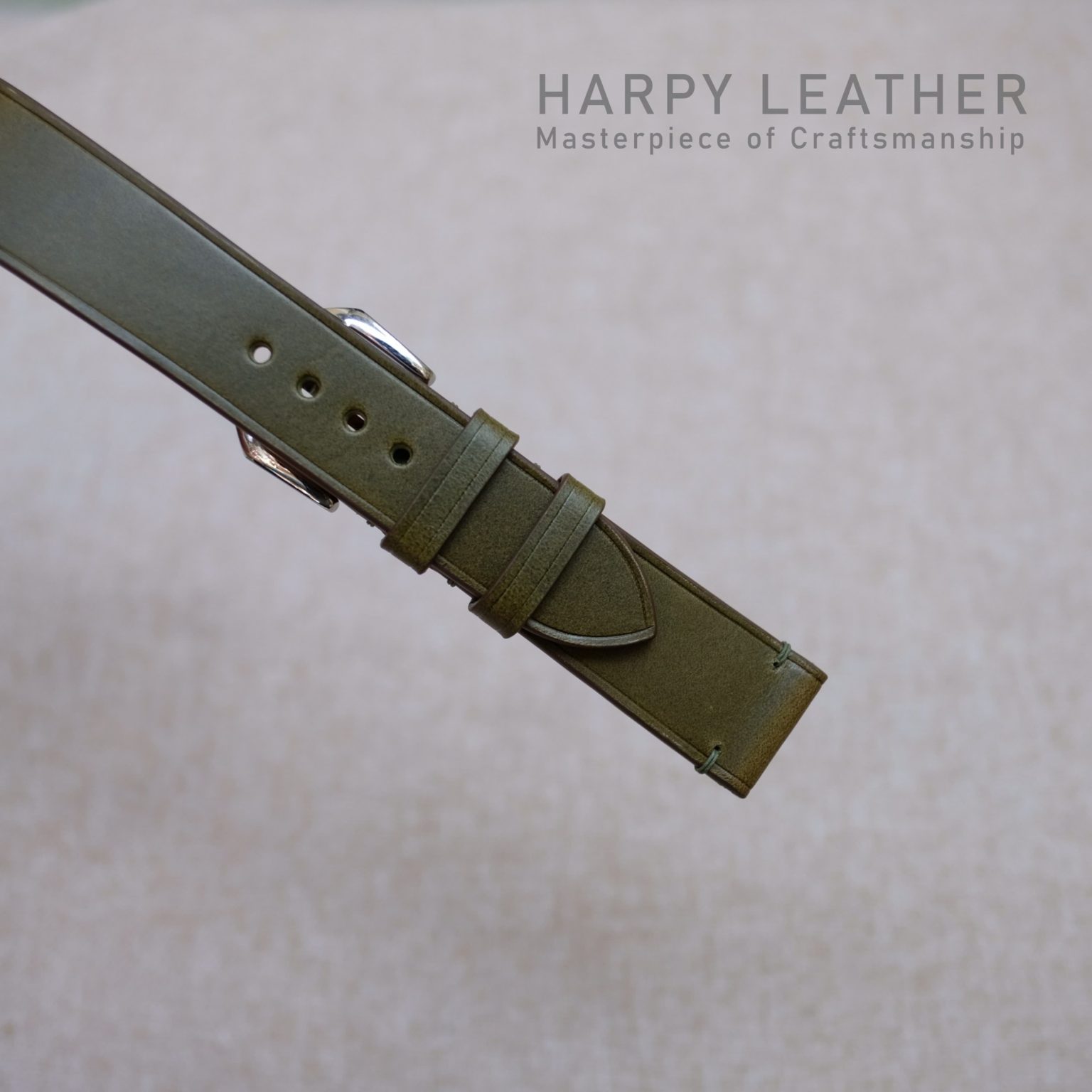 Olive slim watch strap - Thin leather watch band - Handcraft