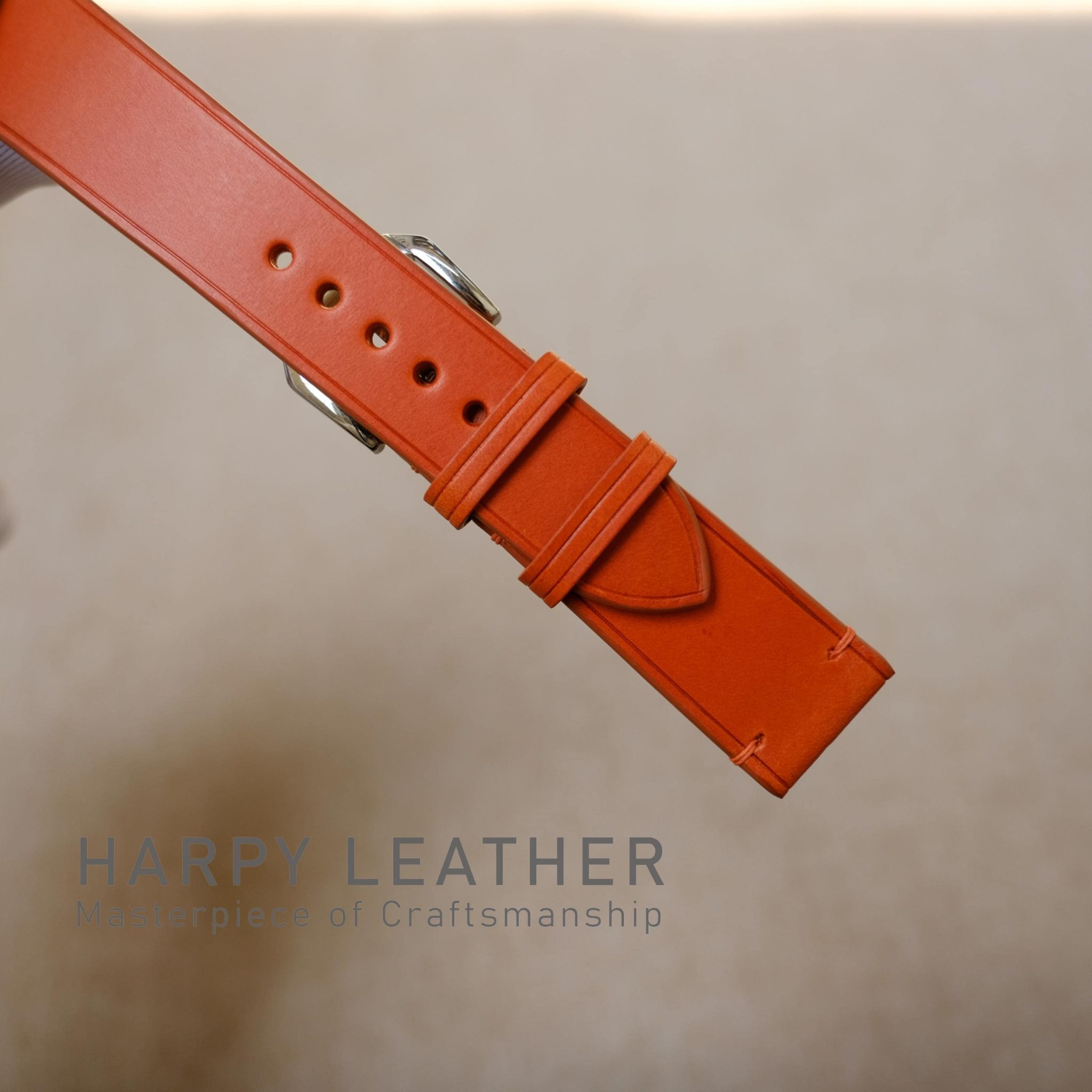 Orange slim watch strap - Thin leather watch band - Handcraft