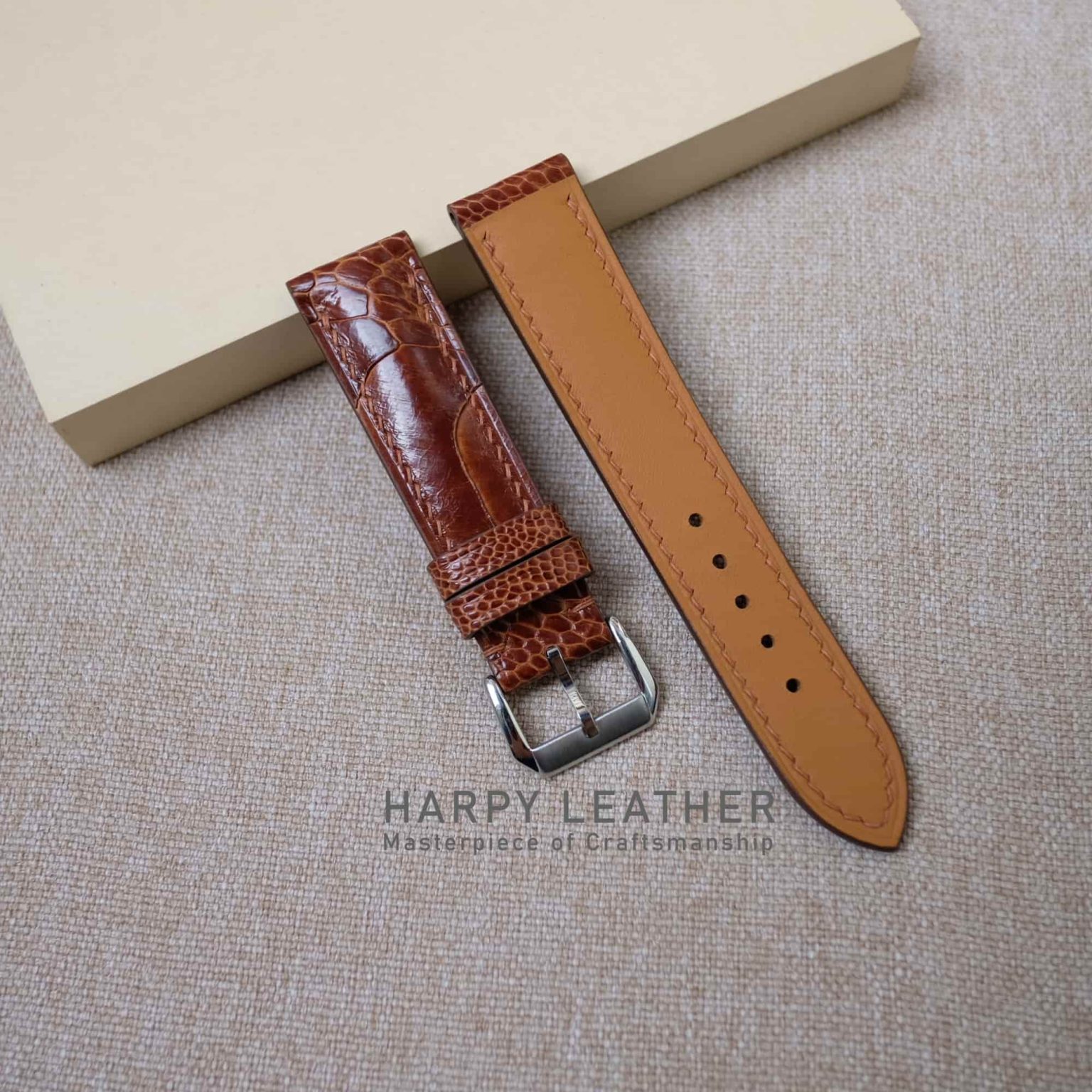 Timeless Style with Handcrafted Ostrich Light Brown Watch Strap - HARPY