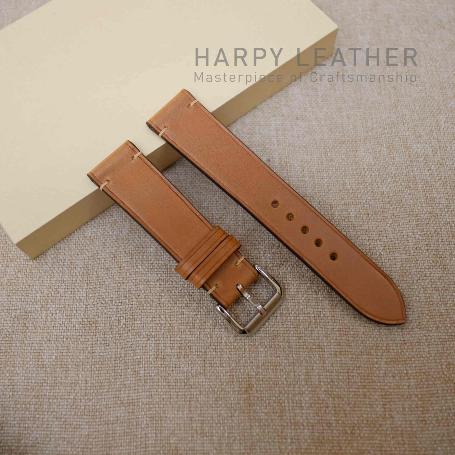 Tan brown slim watch strap - Thin leather watch band - Handcraft