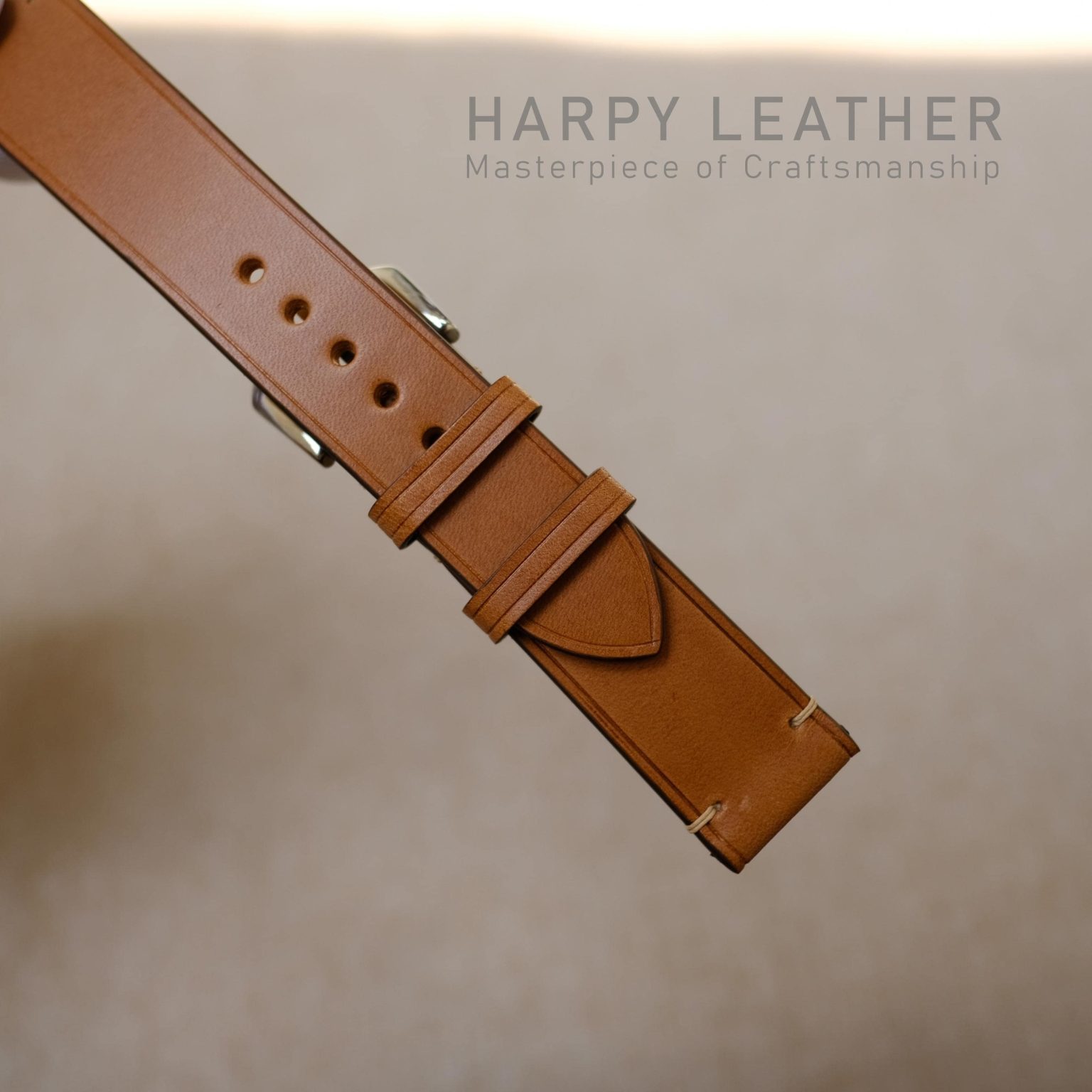 Tan brown slim watch strap - Thin leather watch band - Handcraft