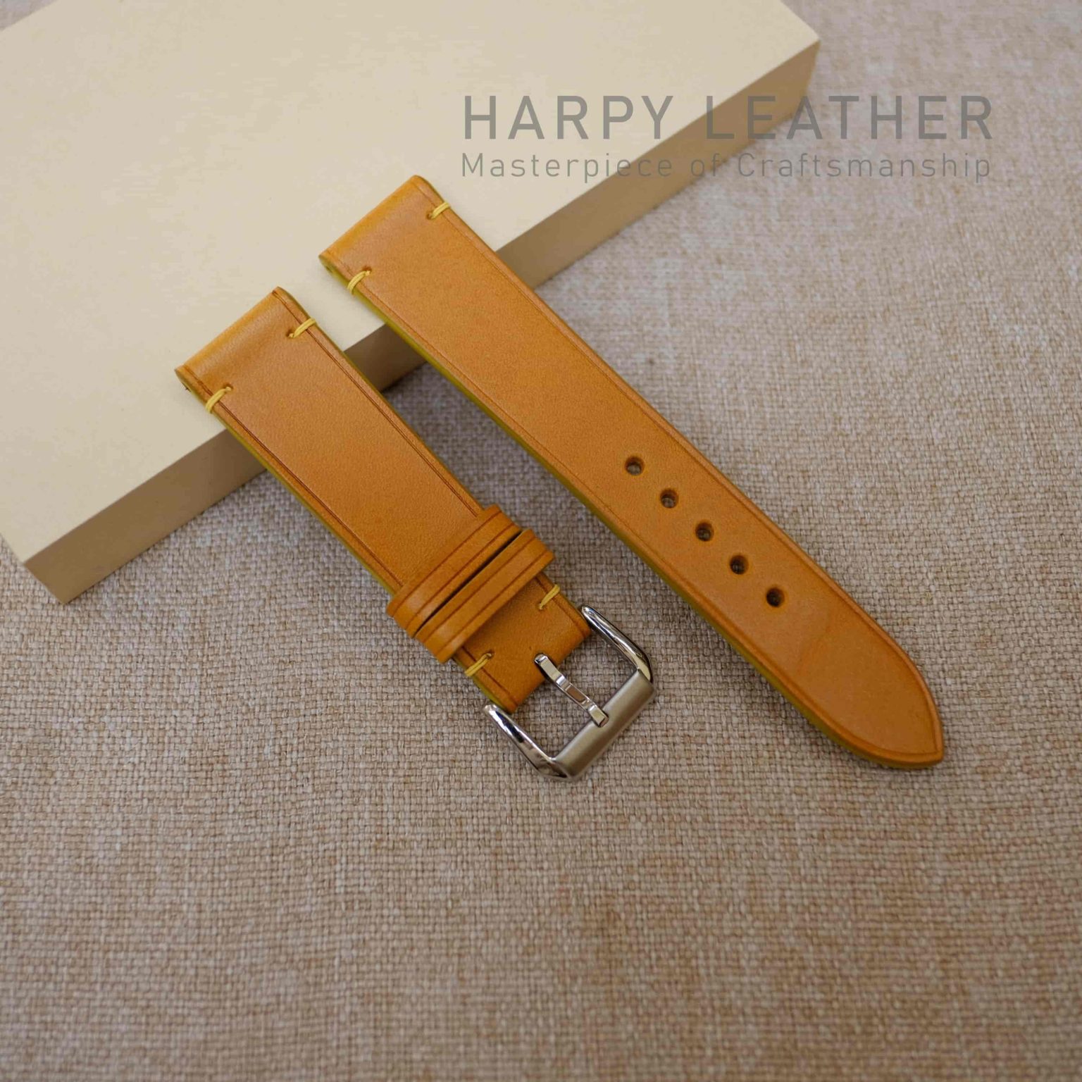 Yellow slim watch strap - Thin leather watch band - Handcraft