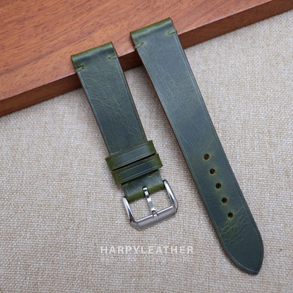 Olive Waxy Slim Watch Strap - Timeless Elegance - Handcrafted
